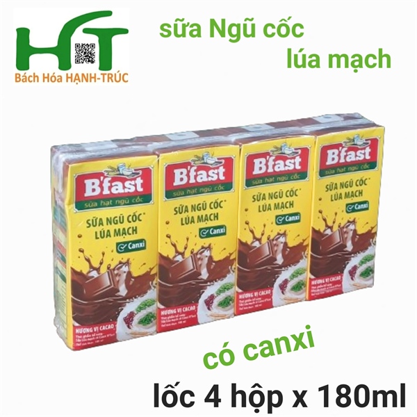 Sữa Ngũ Cốc Lúa Mạch B"fast Có CANXI lốc 4 hộp x 180ml