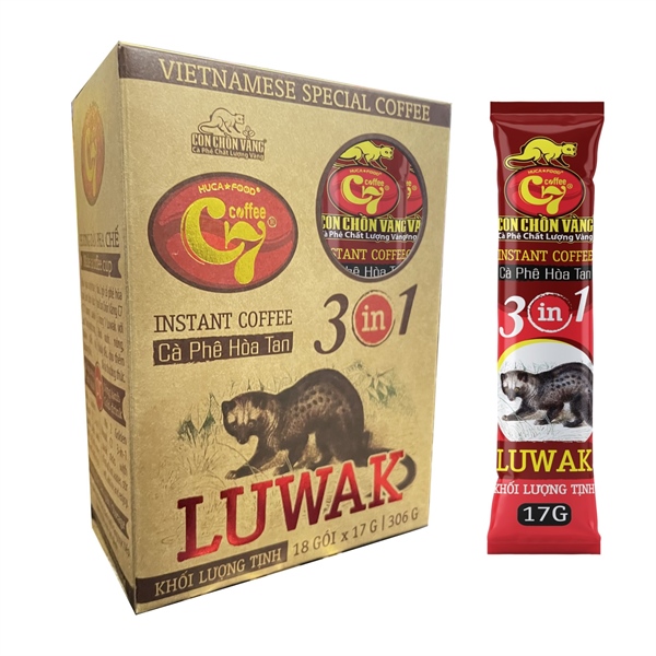 Cafe chồn - hoà tan 3 trong 1 - Con Chồn Vàng - 18 gói x17g - CUCAIDO