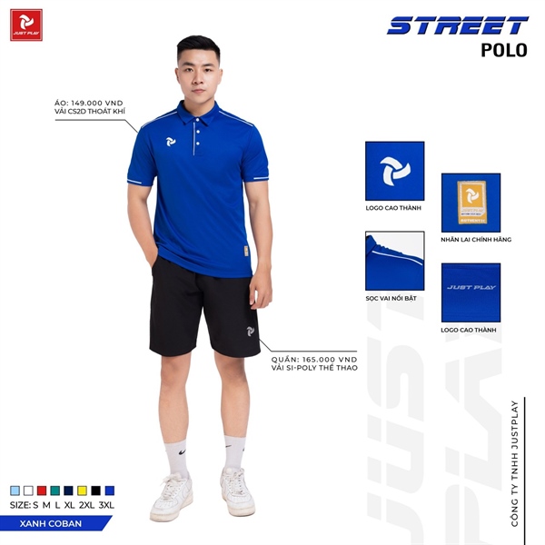 Áo Polo Just Play - STREET màu xanh bích